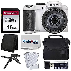 Kodak PIXPRO AZ255 Digital Camera (White) + Point & Shoot Camera Case + 16GB Memory Card + USB Card Reader + Table Tripod + Accessories