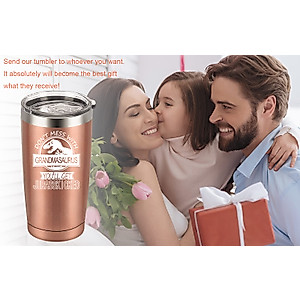 Grandmasaurus Tumbler Don't Mess with Grandmasaurus You'll Get Jurasskicked Travel Tumbler Birthday Mothers Day Gifts for Grandma from Granddaughter Grandson Grandkids with 2 Lids and Straws 20OZ