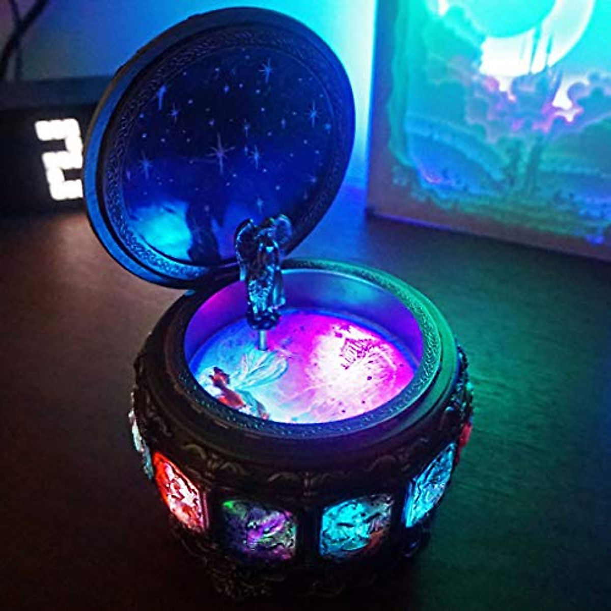 Briskfeel Vintage Music Box with Constellations Rotating Goddess LED Lights Twinkling Resin Carved Mechanism Musical Box with Sankyo 18-Note Wind Up Signs of The Zodiac Gift for Birthday (Upgraded)