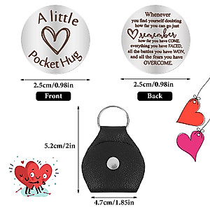 cobee Pocket Hug Token, Encouragement Long Distance Relationship Keepsake Stainless Stell Double Sided Inspirational Pocket Hug Token Gift with Leather Keychains for Family, Friends, Lovers(Style-A)