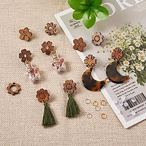 Pandahall 32Pcs Wood Stud Earring Findings Flower Earring Posts for Jewelry Making with 50pcs Earring Backs & 100Pcs Jump Rings