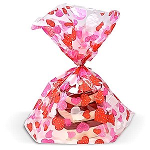 18 Valentine Cellophane Basket Bags with Twist Ties 22" x 25" Jumbo Large Valentines Day Red Heart Gift Wrap Clear Cello Plastic Bag for Baskets