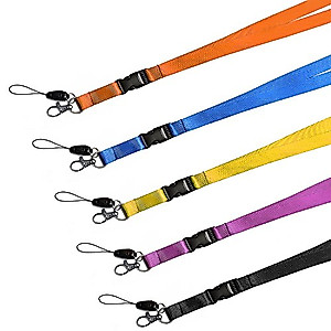 YOUOWO 5 Pack Office Neck Lanyards Detachable Buckle Enhanced Model Hook breakaway Strap lanyard for ID Badge,Key,women men Phones USB Whistles Nylon Black,blue,yellow,orange,purple