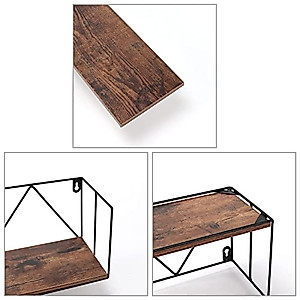 Amazon Brand – Pinzon 2 Pack Rustic Wooden Floating Shelves, Wall Mount Storage Shelf for Bathroom Bedroom Office Kitchen (Set of 2)