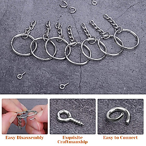 Audab 360Pcs Keychain Bulk, 120Pcs Keychain Rings with Chain and 120Pcs Open Jump Ring with 120Pcs Screw Eye Pins for Crafts and Jewelry Making