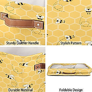 Cute Animal Bees Storage Basket for Closet, Bee Pattern Storage Bins with Handles, Foldable Storage Cube Boxes for Toys Shelves Pantry Nursery Organizing