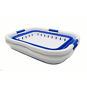 SAMMART 41L Set of 2 Collapsible 3 Handled Plastic Laundry Basket - Foldable Pop Up Storage Container/Organizer - Portable Washing Tub - Space Saving Hamper/Basket (2, White/Dark Blue)