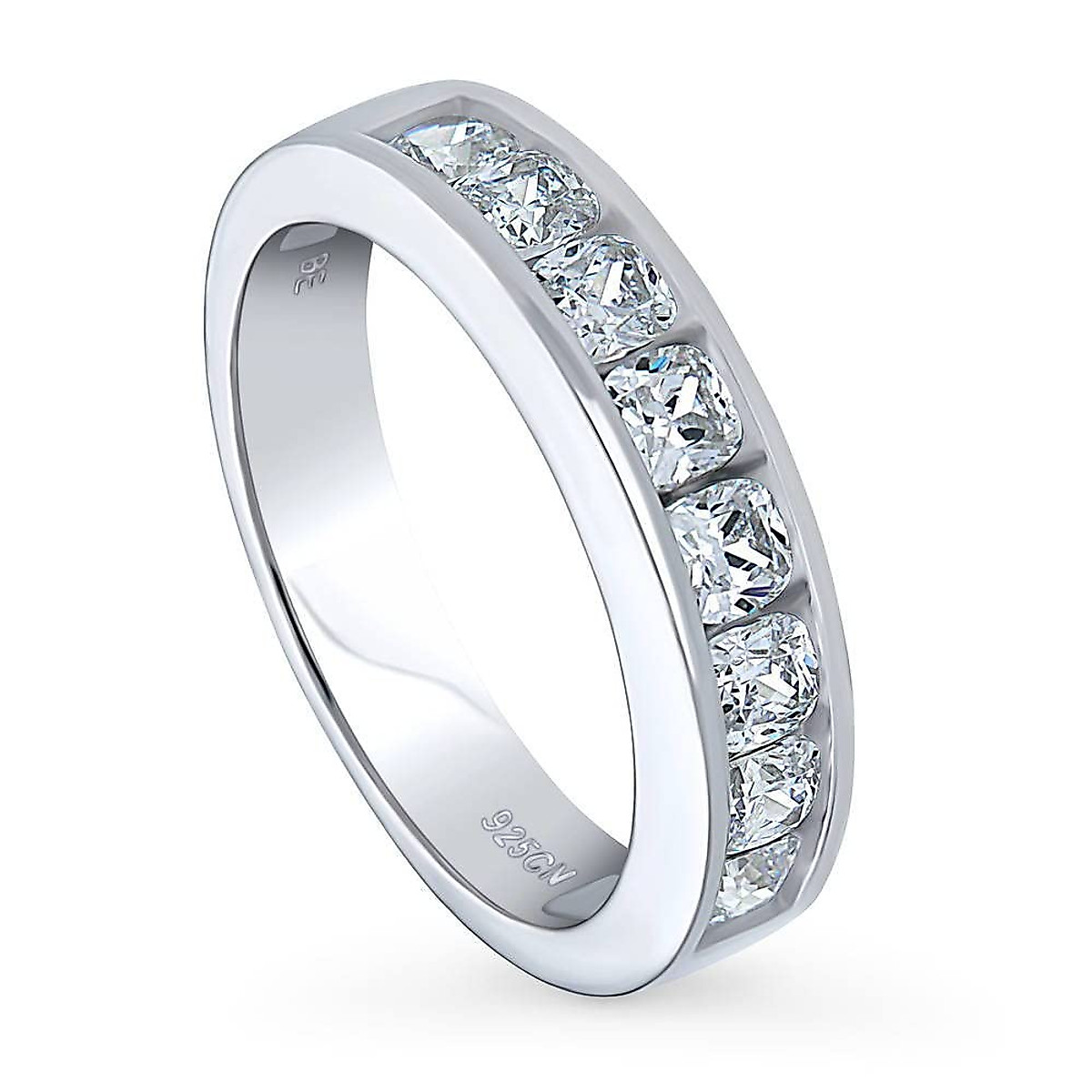 BERRICLE Sterling Silver Wedding Rings Channel Set Cushion Cut Cubic Zirconia CZ Anniversary Half Eternity Ring for Women, Rhodium Plated Size 6