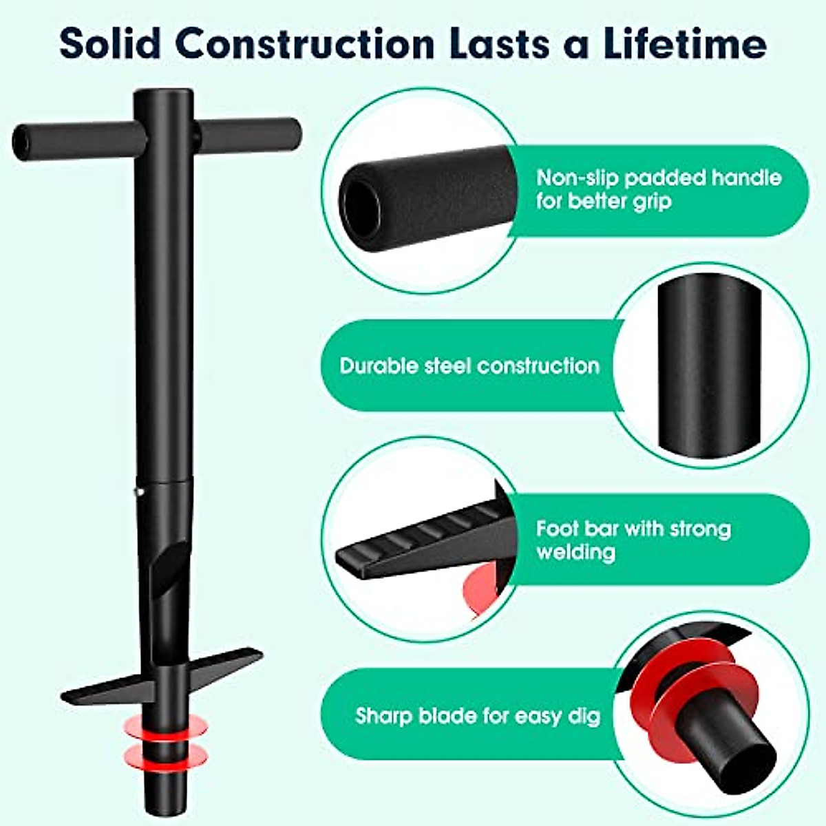 Lilyvane Bulb Planter Tool for Lawn and Garden,Heavy Duty Steel Gardening Bulb Planter Weeding Tools for Digging Hoes Soil Sampler Transplanting Sod Plugger Flower Bulb Garden Planting Tool