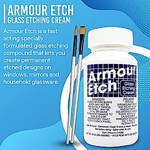 Armour Etch Glass Etching Cream Kit - Create Permanently Etched Designs - 10oz Net Weight - Bundled with Moshify Application Brushes