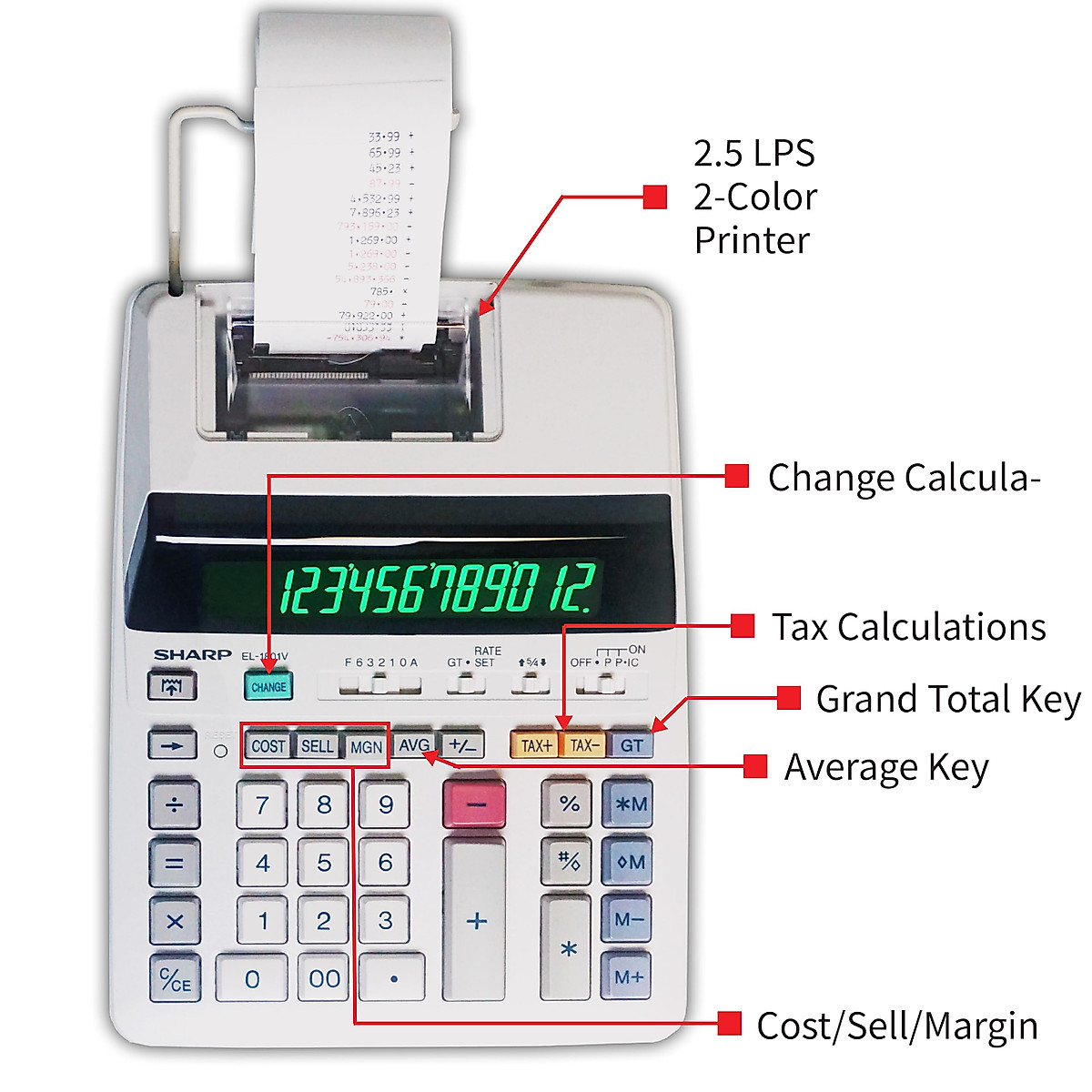 Sharp EL-1801V Ink Printing Calculator, Fluorescent Display, AC, Off-White