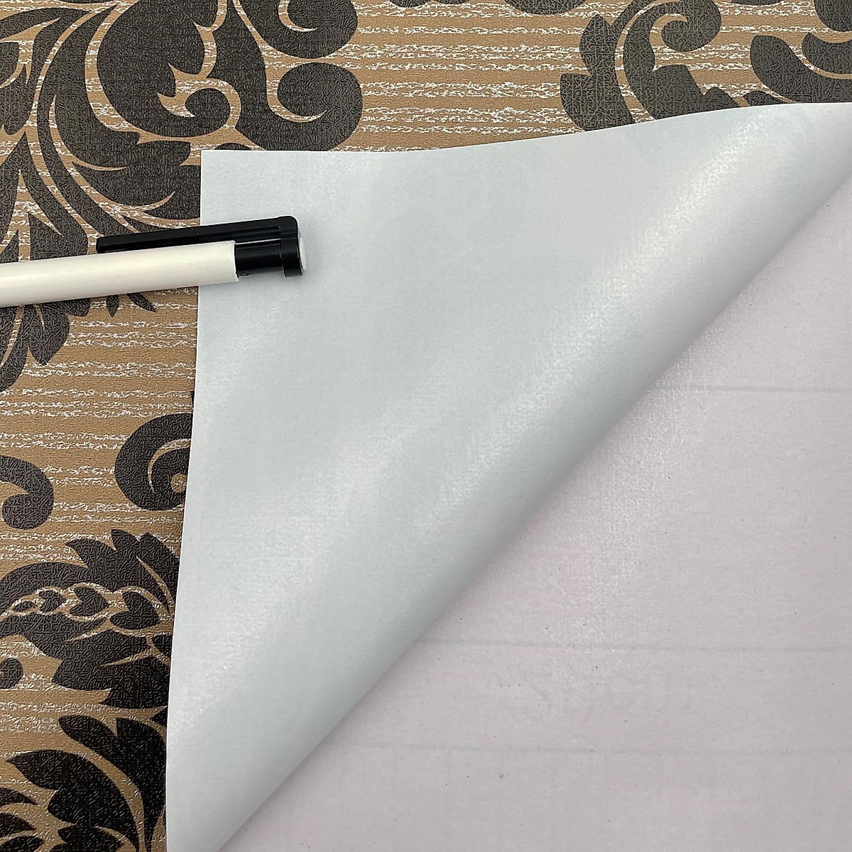 LovingWay Retro Damask Shelf Liner 17.7x177 Inch Peel & Stick Drawer Lining Paper Upgrade Worn Shoe Organizers Makeup Table Brown-Black