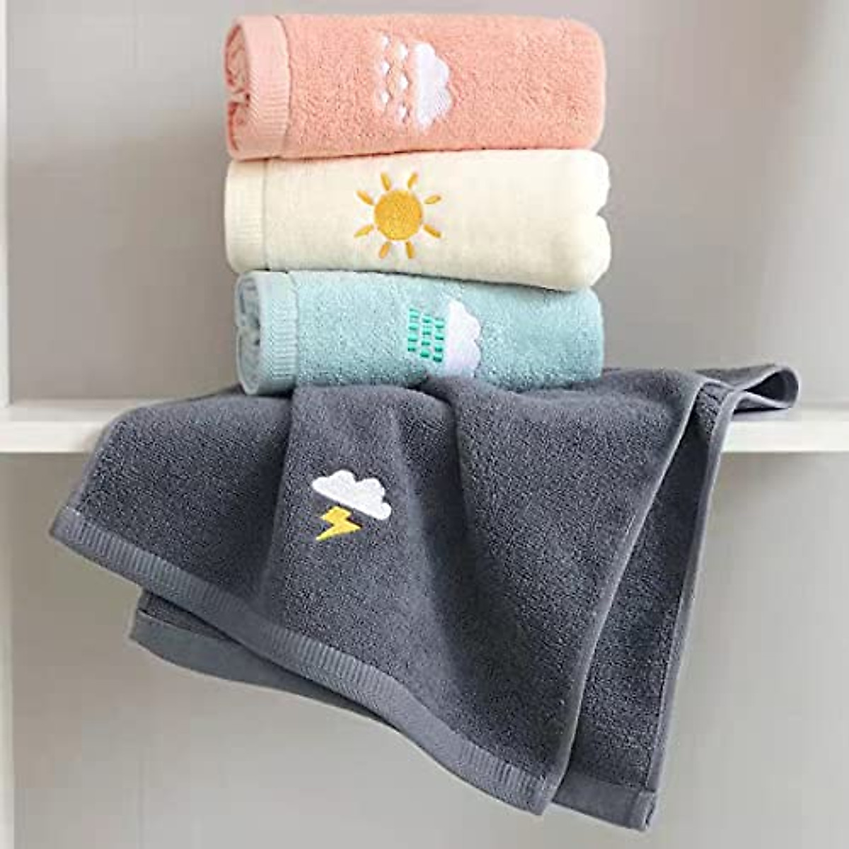 Lchkrep Hand Towels 4 Set, 100% Cotton Bath Hand Towel for Bathroom, Face, Kitchen, Gym and Spa, Ultra Soft and Highly Absorbent Hand Towels for Bathroom, Size 14" x 29" (White Pink Blue Gray-4 Pack)