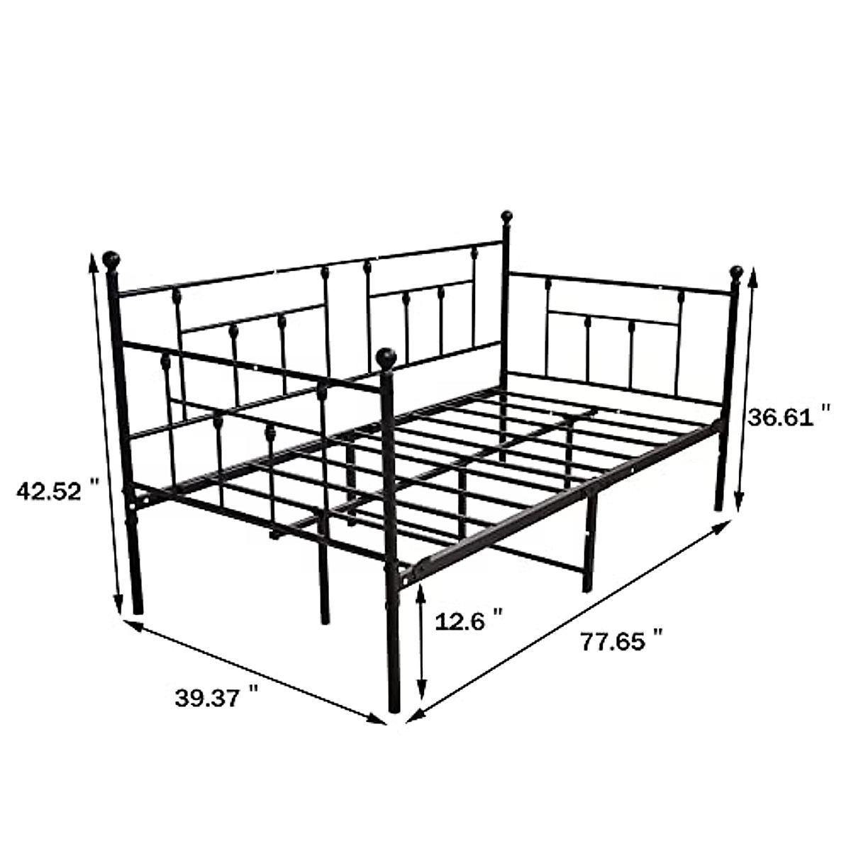 HAHRIR Metal Daybed Frame and Trundle Set Premium Steel Slat Support Daybed and Roll Sofa Bed (Black, Twin)