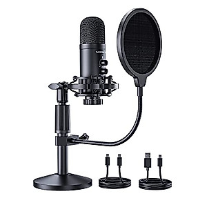 SOOMFON USB Computer Microphone Condenser Podcast Microphone for PC, Recording, Gaming, Streaming, Upgraded Mic with Height Adjustable Stand, Headphone Output, Gain and Volume Knob