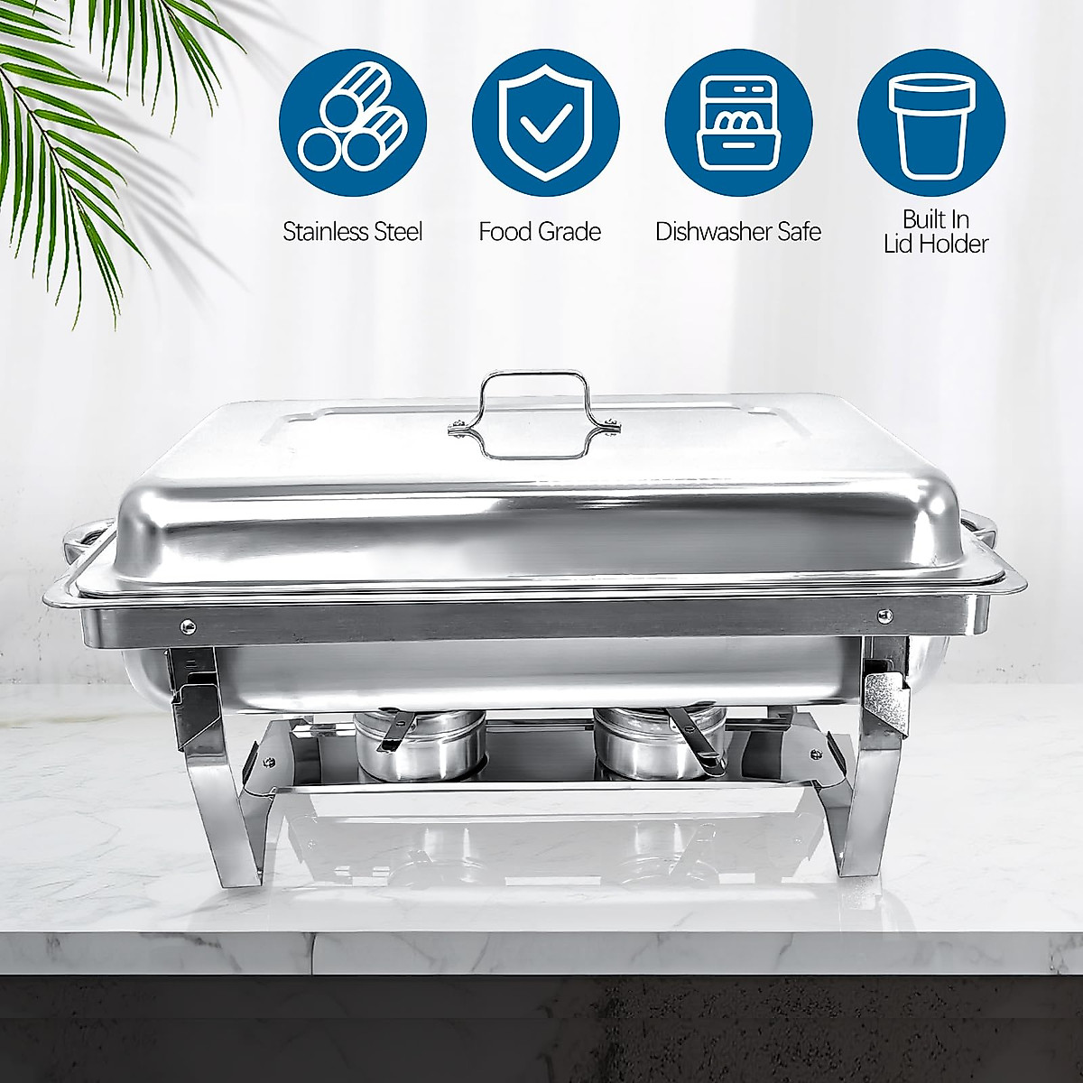 Jacgood Chafing Dish for Buffet, 6 Pack Stainless Steel Chafing Servers Food Warmer Sets with 8QT Half Size Food Pan for Kitchen Party Banquet Dining