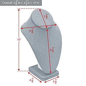 MOOCA 2 Pcs Linen Covered Wood Necklace Display Busts - Elegant Jewelry Chain Mannequins for Necklaces - 6 3/8 W x 4 1/4 D x 10 H in, Dim Grey