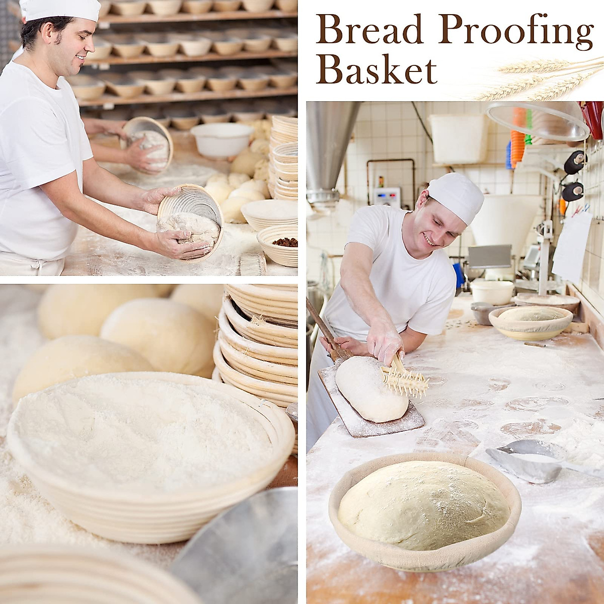 Set of 4 11.8" Bread Proofing Basket Round Sourdough Proofing Basket Bread Proofing Bowls for Rising and Baking Dough Proofing Rising Rattan Basket and Linen Liner Cloth for Home Bakers