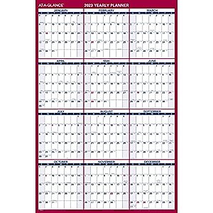 AT-A-GLANCE 2023 Erasable Calendar, Dry Erase Wall Planner, 48" x 32", Jumbo, Vertical/Horizontal, Reversible (PM32628)