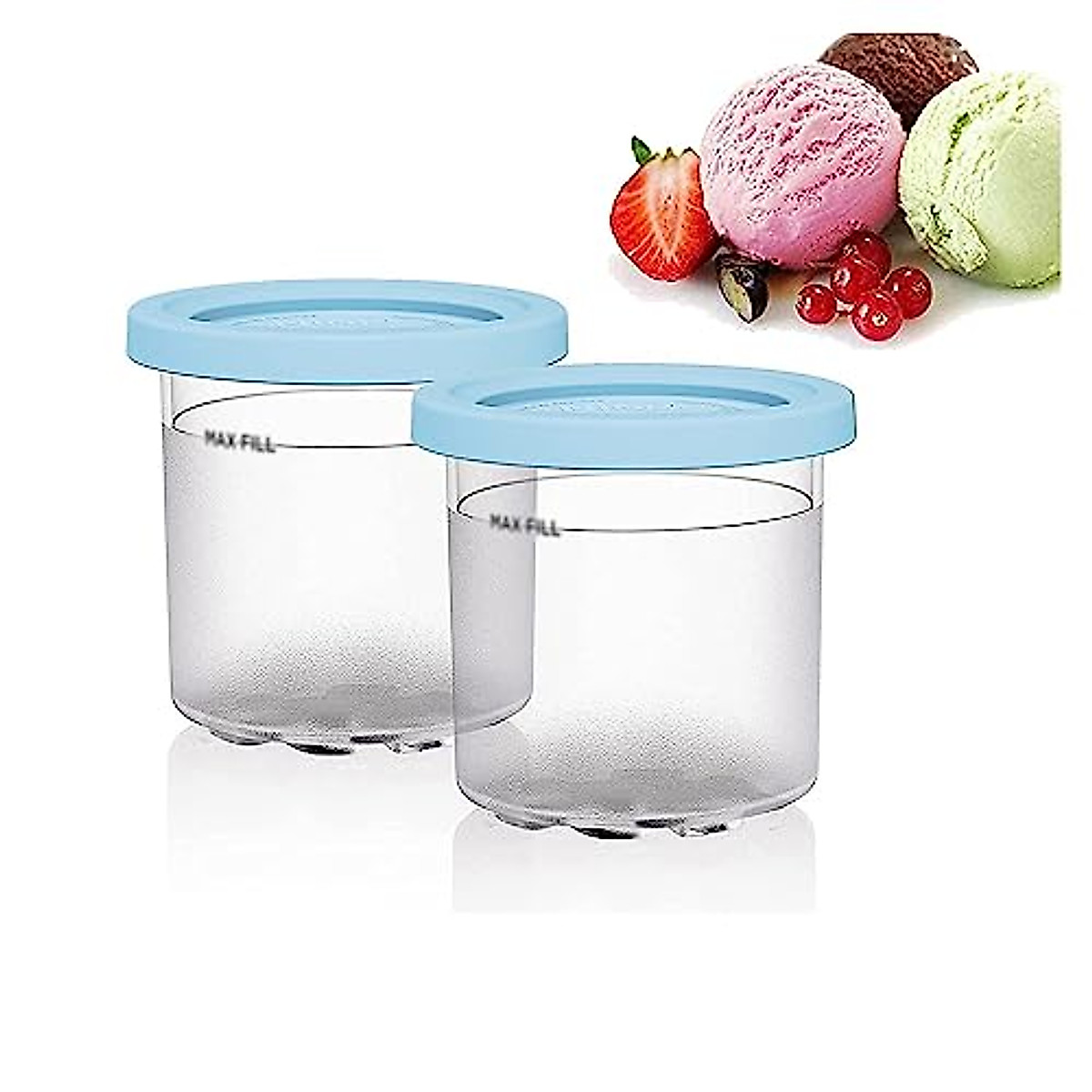 VRINO 2/4/6PCS Creami Deluxe Pints, for Creami Ninja Ice Cream Deluxe,16 OZ Creami Containers Bpa-Free,Dishwasher Safe Compatible with NC299AMZ,NC300s Series Ice Cream Makers,Blue-4PCS