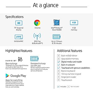 HP 2020 Flagship 14 Chromebook Laptop Computer 14" HD SVA Anti-Glare Display Intel Celeron N5000 Processor 4GB DDR4 64GB eMMC Backlit WiFi Webcam Chrome OS