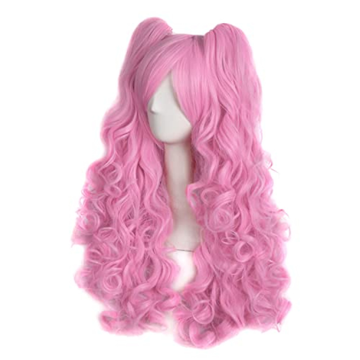 MapofBeauty 28"/70cm Lolita Long Curly Clip On Ponytails Cosplay Wig(Pink)
