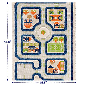 IVI Thick 3D Childrens Play Mat & Rug in A Colorful Town Design for Kids with Soccer Field, Car Park & Roads, Blue, 32 x 45 inches