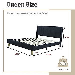AGARTT Upholstered Platform Bed Frame Queen Size with Headboard and Footboard/Wooden Slats Support/No Box Spring Needed/Easy Assembly,Black Linen