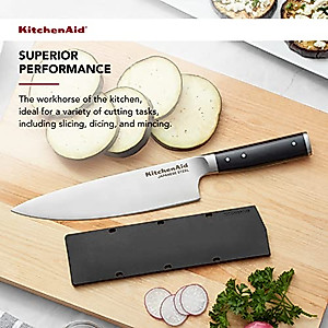 KitchenAid Gourmet Forged Triple Rivet Chef Knife with Custom-Fit Blade Cover, 8-inch, Sharp Kitchen Knife, High-Carbon Japanese Stainless Steel Blade, Black