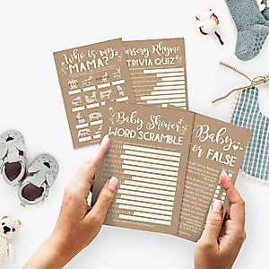 25 Rustic Word Scramble For Baby Shower, 25 True Or False Game, 25 Baby Animal Matching, 25 Nursery Rhyme Game - 4 Double Sided Cards Baby Shower Ideas, Baby Shower Party Supplies