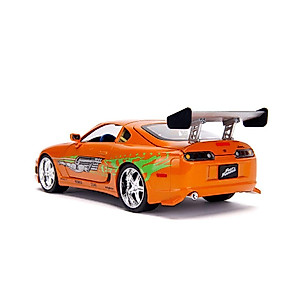 Fast & Furious 1:18 Toyota Supra Die-cast Car & 3" Brian Figure, Toys for Kids and Adults,Orange