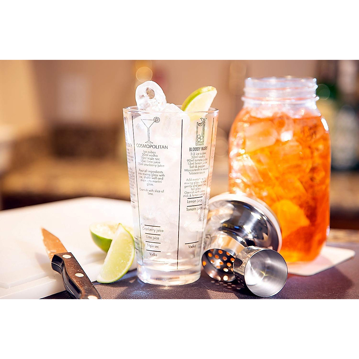 BAR DUDES 14 oz Boston Shaker Cocktail Shaker With Recipes Right On Mixing Glass - Stainless Steel Drink Shaker and Mixing Glass