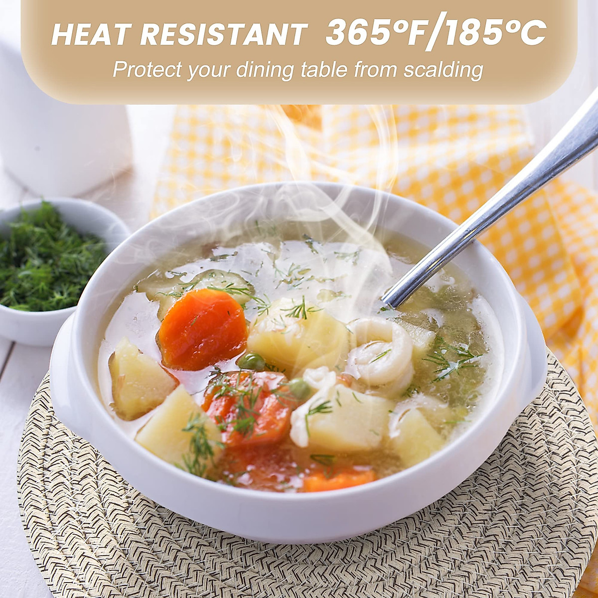 AmapleL 9 Inches Trivets for Hot Dishes, Trivets (Set of 4) for Hot Pots and Pans Holder + 1 Pack Kitchen Storage Basket, 100% Cotton Round Hot Pads - Table Mats - Coasters, Table Heat Protector Pad