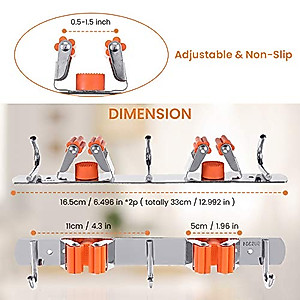 MOHOO 2 Pack Broom Holder Wall Mount Stainless Steel Wall Mounted Storage Organizer Heavy Duty Tools Hanger with 4 Racks 6 Hooks for Bathroom Kitchen Office Closet Garden