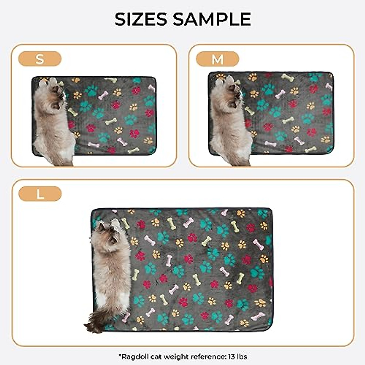 Luciphia 1 Pack 3 Blankets Fluffy Premium Fleece Pet Blanket Flannel Paw Bone Printed Throw for Dog Cat(Small 23x16'', Grey/Brown/Blue)
