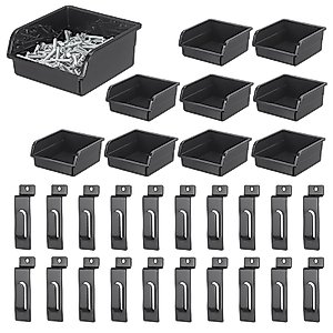 Sumnacon Slatwall Bins 10 Pcs Small Parts Bins with Hooks for Garage Plastic Wall Mounted Storage Bins for Craft Room Workshop Multiple Stackable Screws Storage Organizer Bins for Hardware Accessories