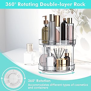 2 Tier Lazy Susan Organizer，Clear Plastic Lazy Susan Turntable for Cabinet，Rotating Lazy Susan Spice Rack Cabinet Organizer for Kitchen，Table，Refrigerator，Pantry，Bathroom