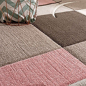 Area Rug Pastel Colours Checked in Pink Anthracite/ Gray White, Size:2' x 3'7"