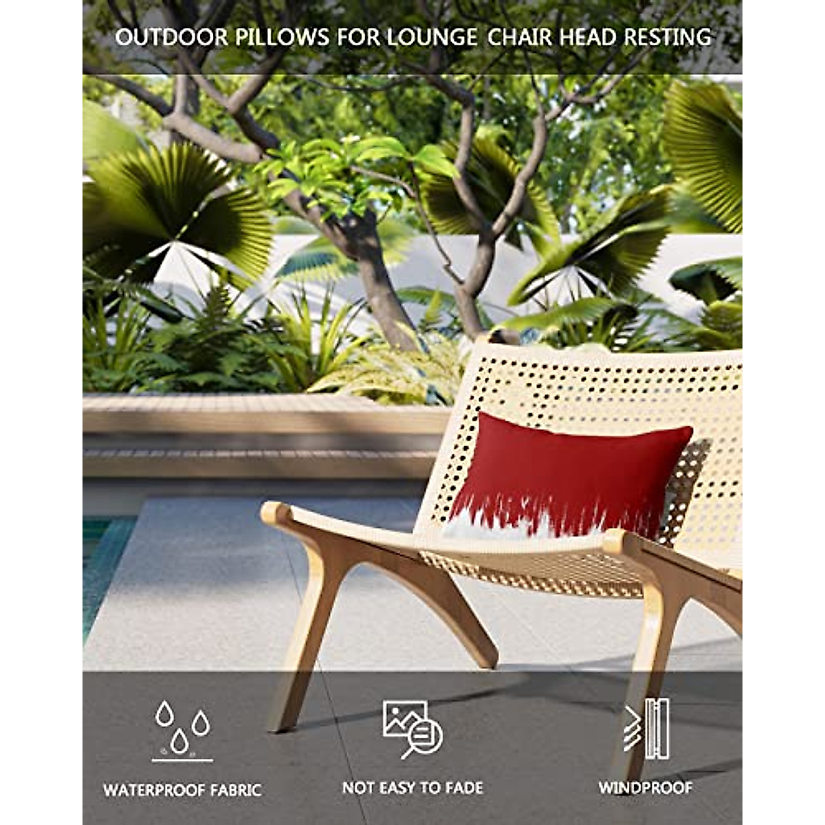 Recliner Head Pillow Ledge Loungers Chair Pillows with Insert Red Abstract Paint Lumbar Pillow with Adjustable Strap Outdoor Waterproof Patio Pillows for Couch Beach Pool Office Chair, 2 PCS