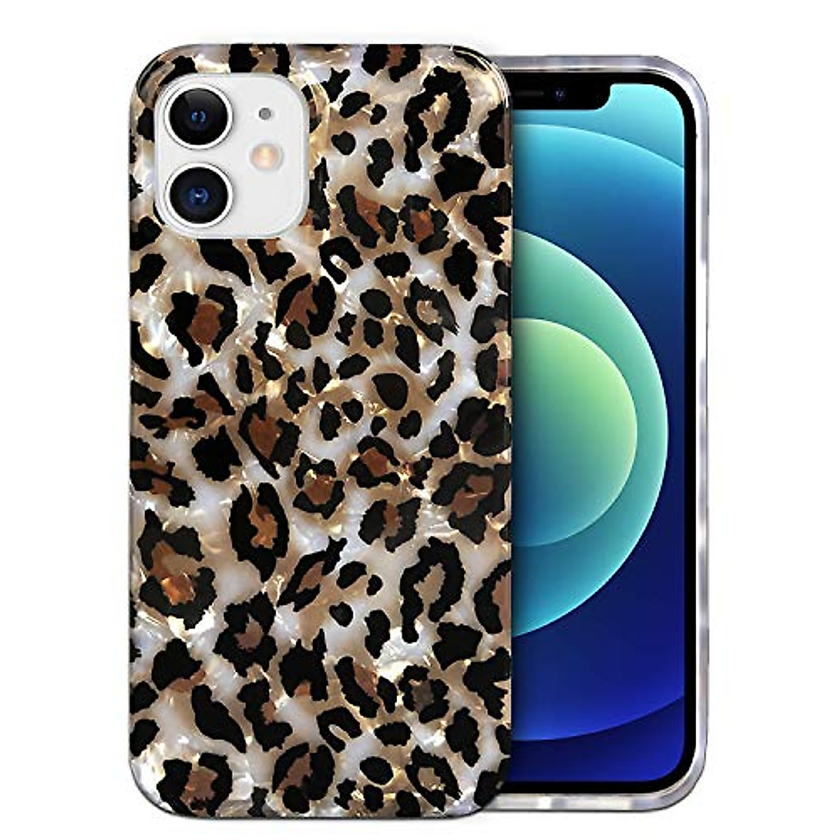 J.west Case Compatible with iPhone 11 6.1-inch, Luxury Sparkle Translucent Clear Leopard Cheetah Print Pearly Design Soft Silicone Slim TPU Protective Phone Case Cover for Girls Women (Bling)