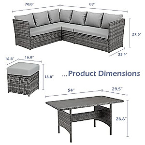 U-MAX 7 Pieces Outdoor Patio Furniture Set,Wicker Patio Furniture Set with Table and Chair, Outdoor Furniture Sets Clearance,Grey Rattan Outdoor Sectional with Grey Cushion