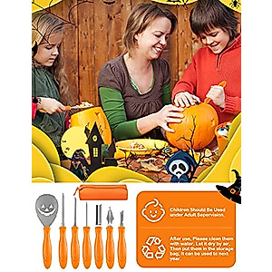 Halloween Pumpkin Carving Kit, 7 PCS Stainless Steel Professional pumpkin cutting carving supplies tools Kit, Pumpkin Carving Set with Carrying Case