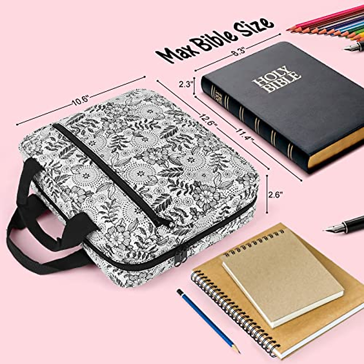 COLAZ Large Bible Cover for Women Bible Carrying Case to Church Durable Oxford Bag with Handle, Perfect Bible Case for Women as Gift （Sunflower）