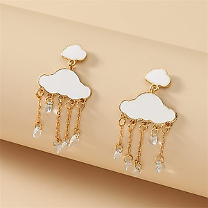 coadipress Cloud Earrings for Women Fashion s925 Silver Needle Long Tassel Gold Plated Raindrop Pearl Dangle Drop Statement Studs Earrings Jewelry (Big Cloud Tassel)