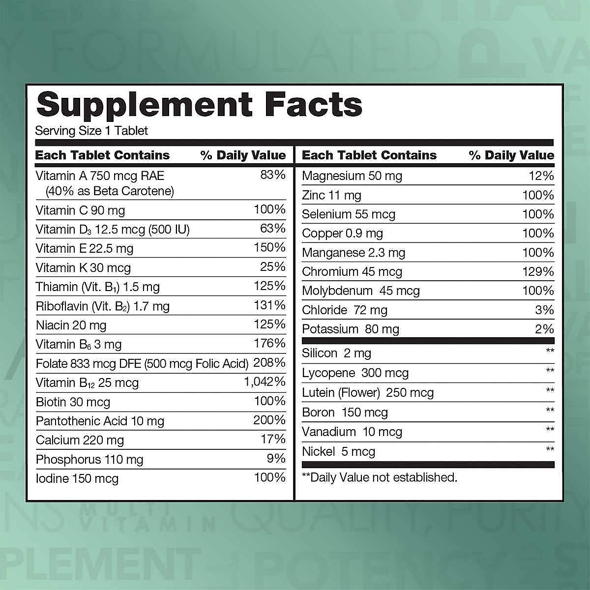 Kirkland Signature Adult 50+ Multi Vitamins & Minerals, 400 Tablets (2 Pack)