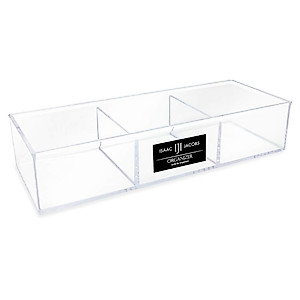 Isaac Jacobs Large 3-Compartment Acrylic Stackable Organizer (12.9" L x 5" W x 2.7" H), Multi-Sectional Tray & Storage Solution for Makeup, Craft Supplies, Bathroom, Kitchen, Office (Clear)