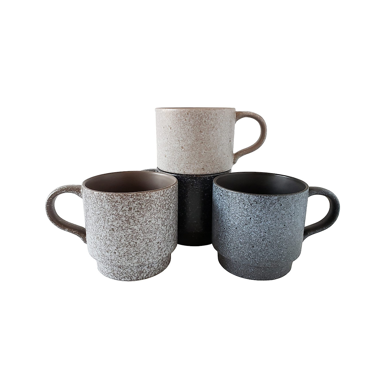 Essential Drinkware 14oz Classic Stackable Ceramic Coffee Mugs, Assorted Colors - Set of 4 Space Saving Durable Stacking Cups with Speckled Finish