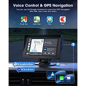 LAMTTO 7" HD Double Din Wireless Car Stereo with Apple Carplay & 1080P Backup Camera,Portable Touchscreen Android Auto Adapter with GPS Navigation System (RC04B)
