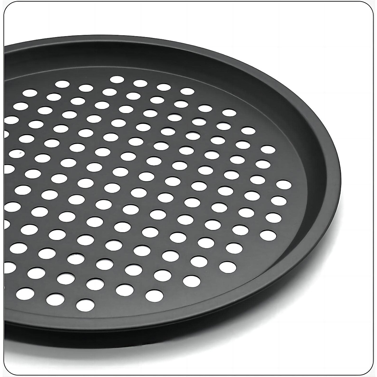 Bamboo's Grocery LoKii Round Pizza Pans Set, Baking Steel Pizza Pan for Oven, Nonstick Pizza Oven Tray, Grill Pizza Plates, 12.6 Inches, 2 Pack