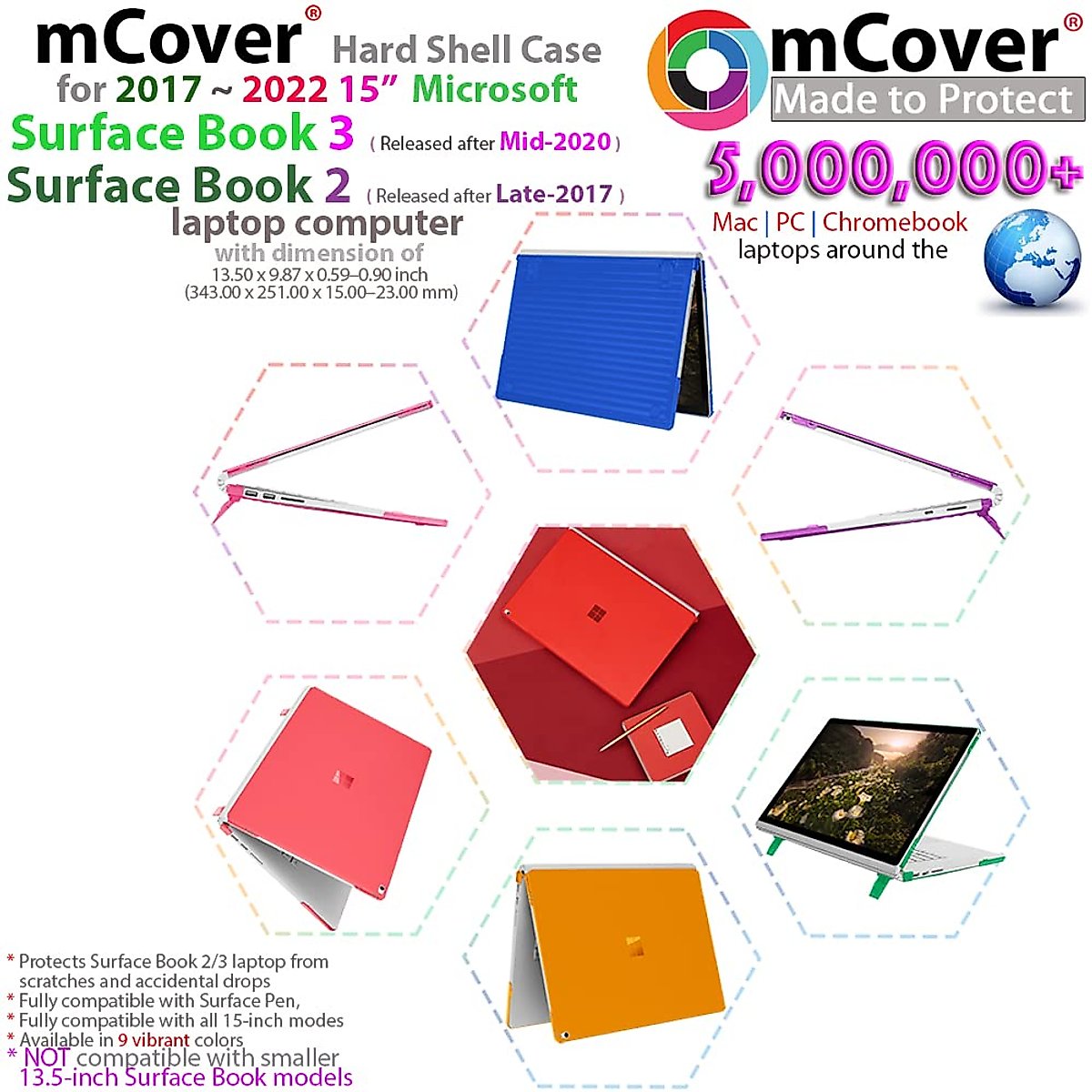 mCover Case Compatible for 2017~2022 15" Microsoft Surface Book 2/3 with Detachable Tablet Display ONLY (NOT Fitting Cheaper Surface Laptop Models) - Clear